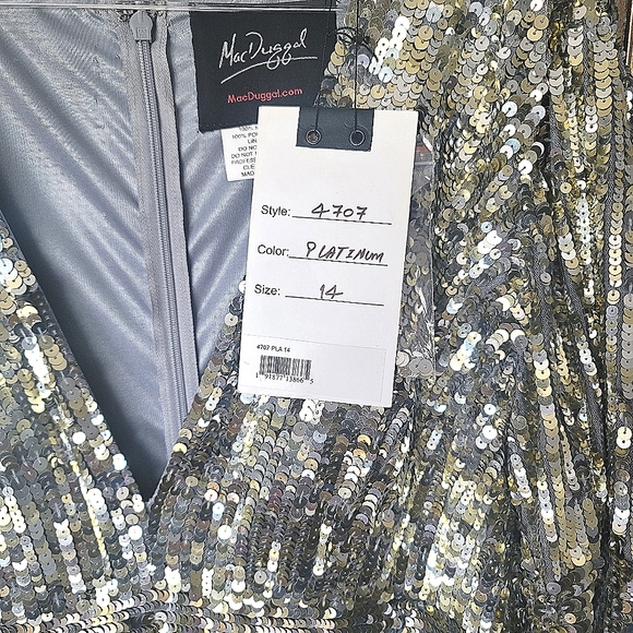 Mac Duggal | Dresses | Mac Duggal Size 4 Platinum Sequined Short Sleeve ...